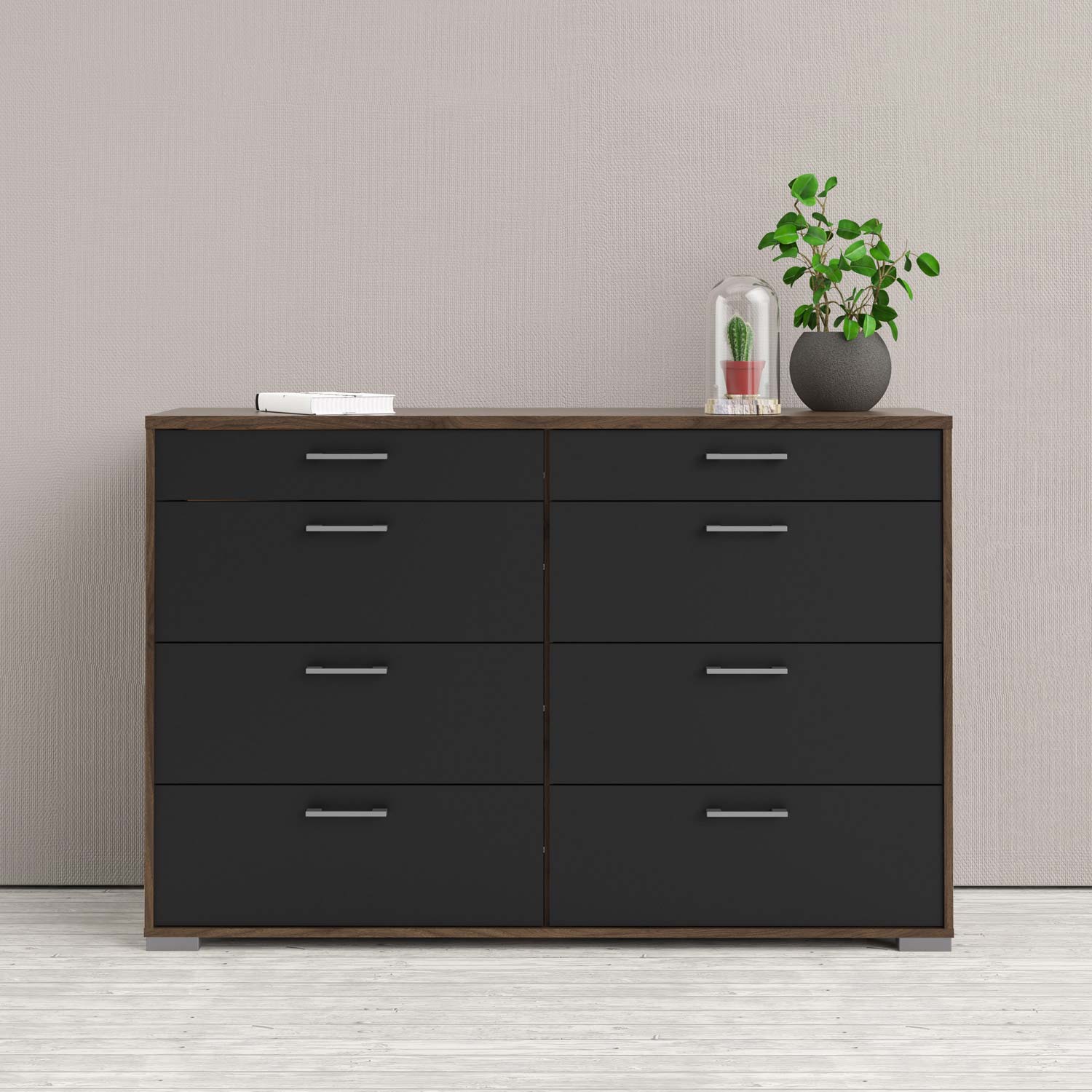 Flot og anderledes valnød kommode 8 sorte skuffer