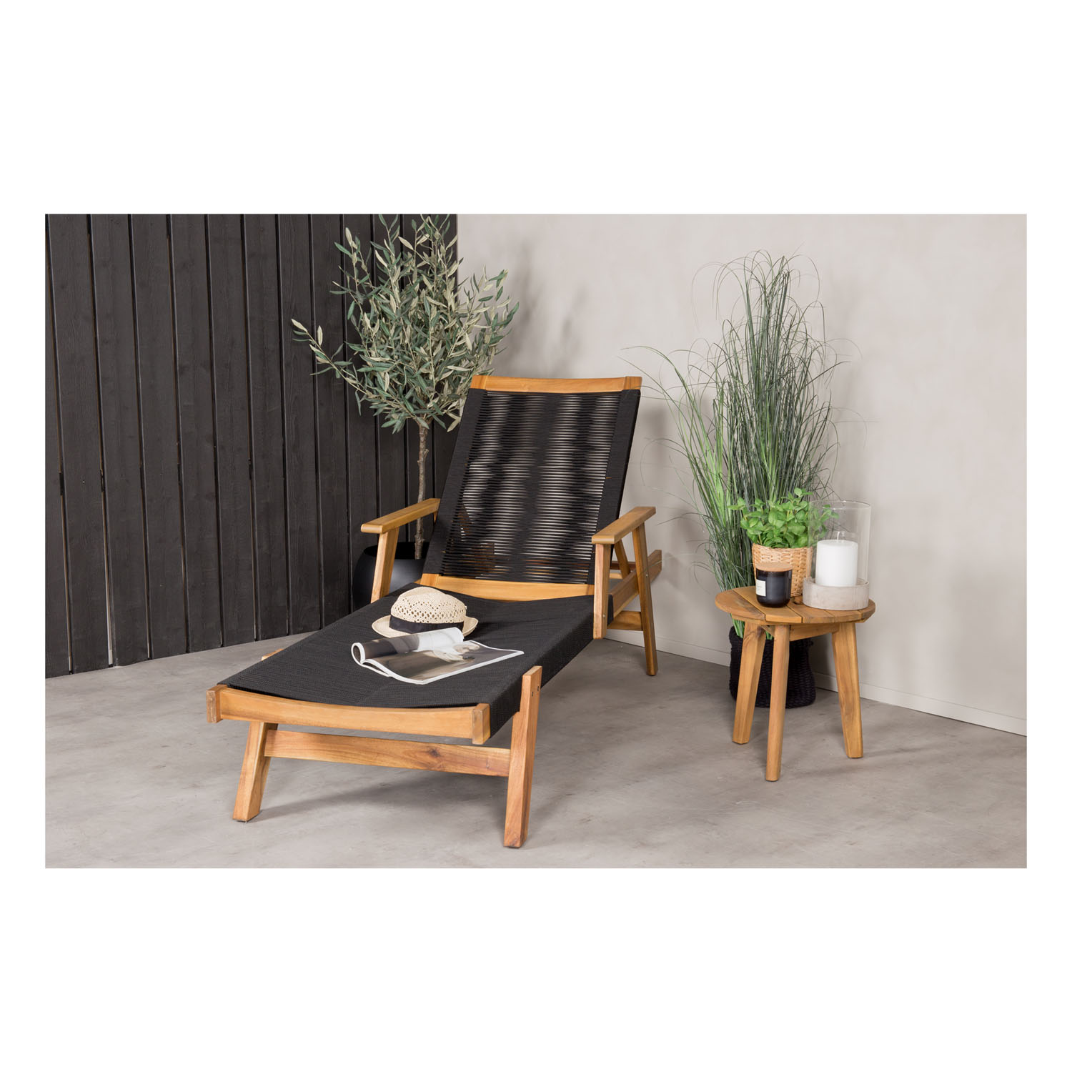 VENTURE DESIGN Little John udendørs liggestol - natur akacietræ og sort ...