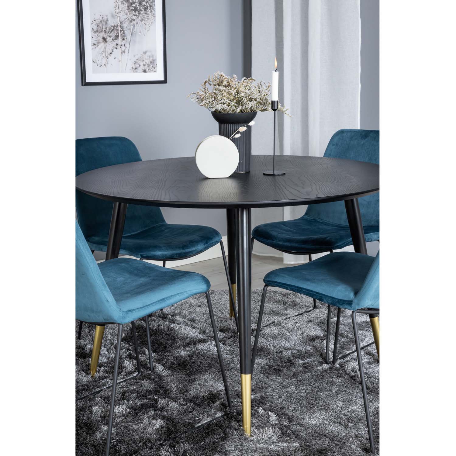 VENTURE DESIGN Dipp spisebordssæt, m. 4 stole - sort finer/messing sort ...